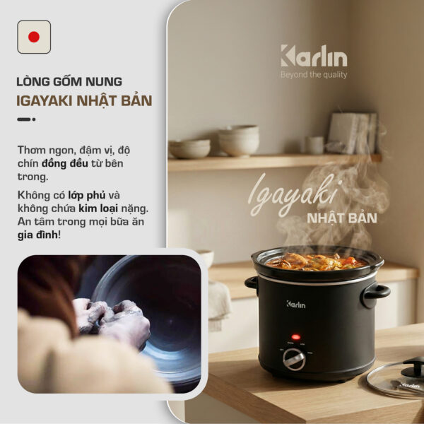 Nồi Nấu Chậm Karlin SC35 3.5L – Lòng Gốm Cao Cấp, 3 Mức Nhiệt, Tiết ...